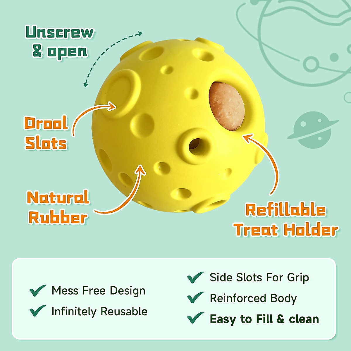 Baitedelai Dog Chew Toys,Treat Tray for Frozen Dog Food,Long-Lasting Durable Fillable Dog Treat Dispensing Dog Toy,Freezable Fillable Rubber Dog Toys with Silicone Treat Tray (Yellow&Treat Mold)