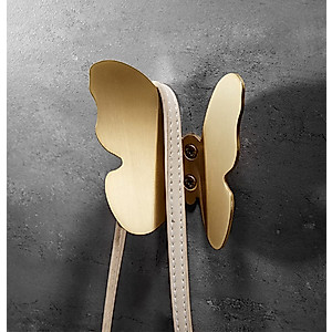 Primst 3 PCS Brass Butterfly Hooks with Screws, Decorative Wall Mounted Hooks Hat Rack Robe Hook for Bathroom Kitchen Entryway (Gold)