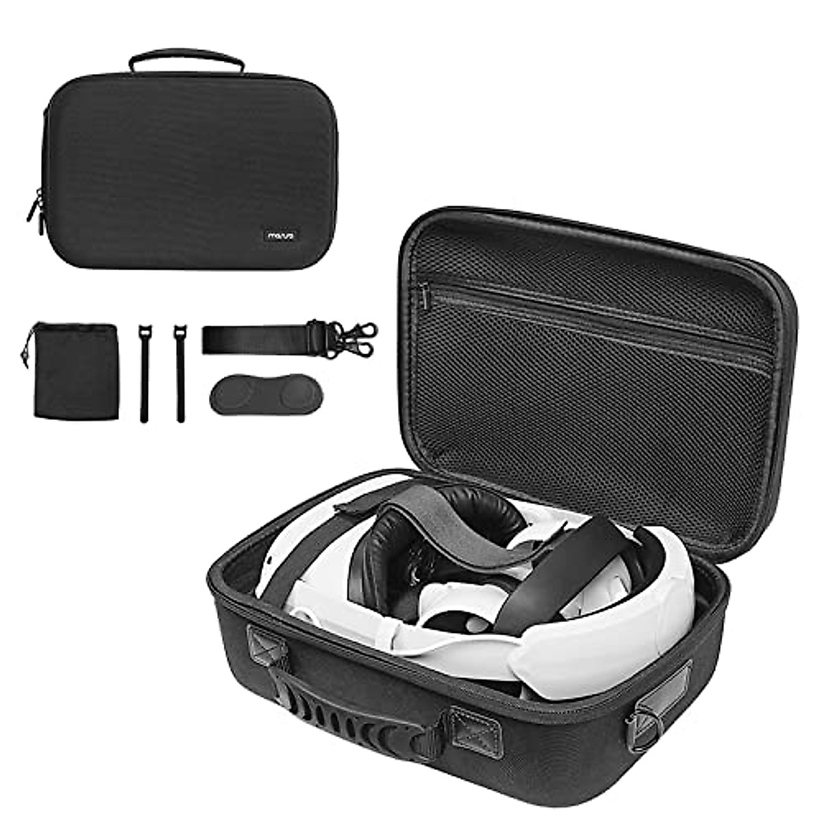 MOSISO Hard Carrying Case Compatible with Oculus Quest 2 with Elite Strap Controllers Accessories VR Gaming Headset, Oxford Cloth Travel Shockproof EVA Storage Bag with Handle & Shoulder Strap, Black