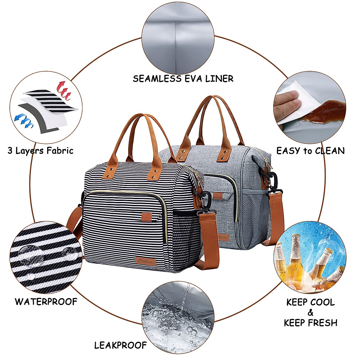 TuErCao Insulated Lunch Bags for Women Men - Freezable Leakproof Adult Lunch Box for Work Office School - Reusable Lunch Tote Bag Portable Soft Side Cooler Bag for Travel Beach Picnic Camping