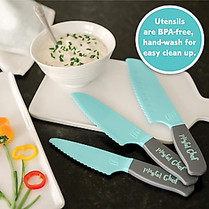 Playful Chef: Safety Knife Set for Kids – 3 Knives Plastic Blades with Serrated Edges – Safe for Little Hands, Ages 5 & up - Dishwasher Safe