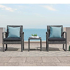 Patiorama 3 Pieces Outdoor Patio Furniture Set, Outdoor Wicker Conversation Set, Patio Rattan Chair Set, Modern Bistro Set with Coffee Table, Garden Balcony Backyard Poolside (Dark Grey)