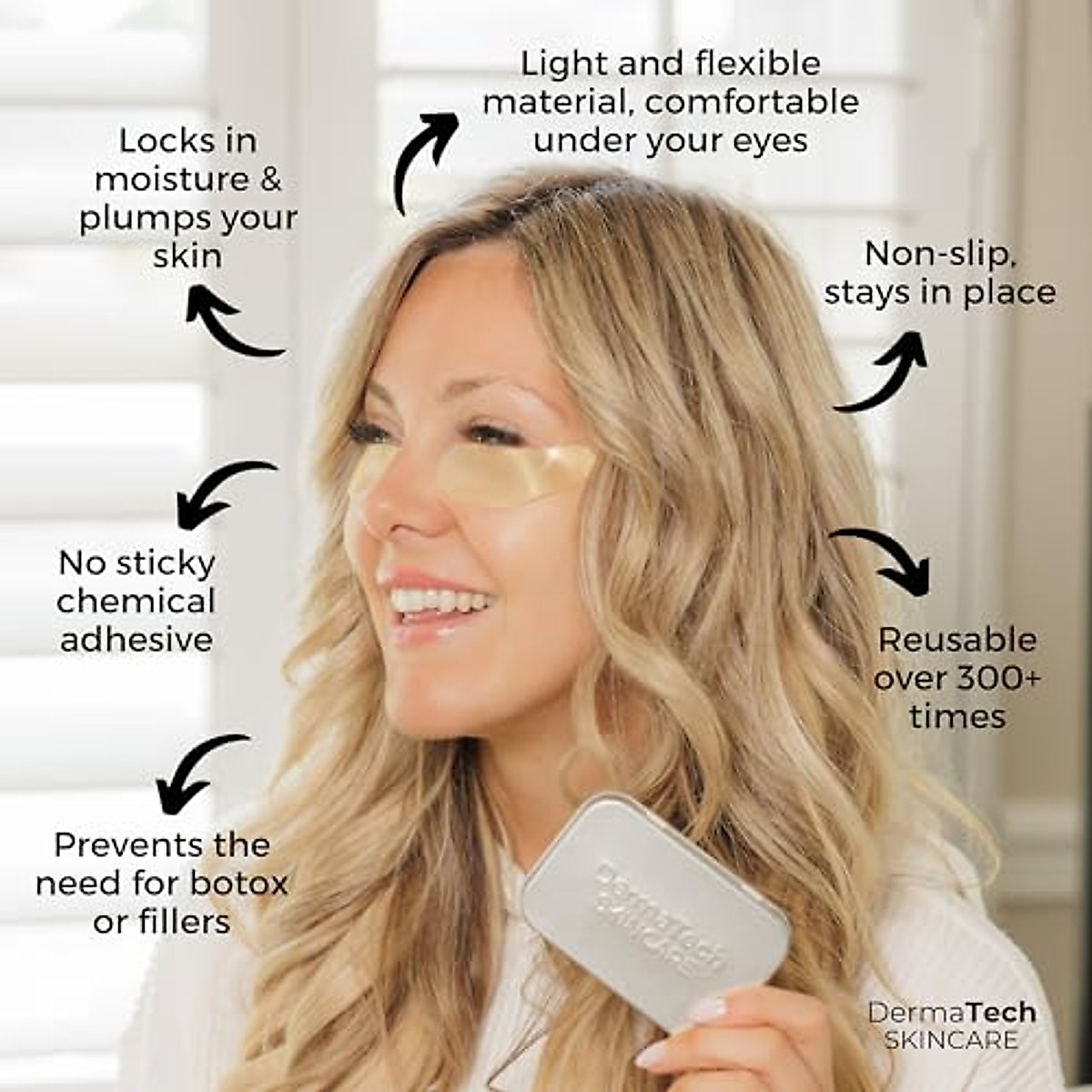 DermaTech Skincare Reusable Under Eye Patches Eco-Friendly Wrinkle Patches with Tin Case | 100% Silicone Reusable Facial Patches | For Puffy Eyes, Dark Circles, Reducing Wrinkles
