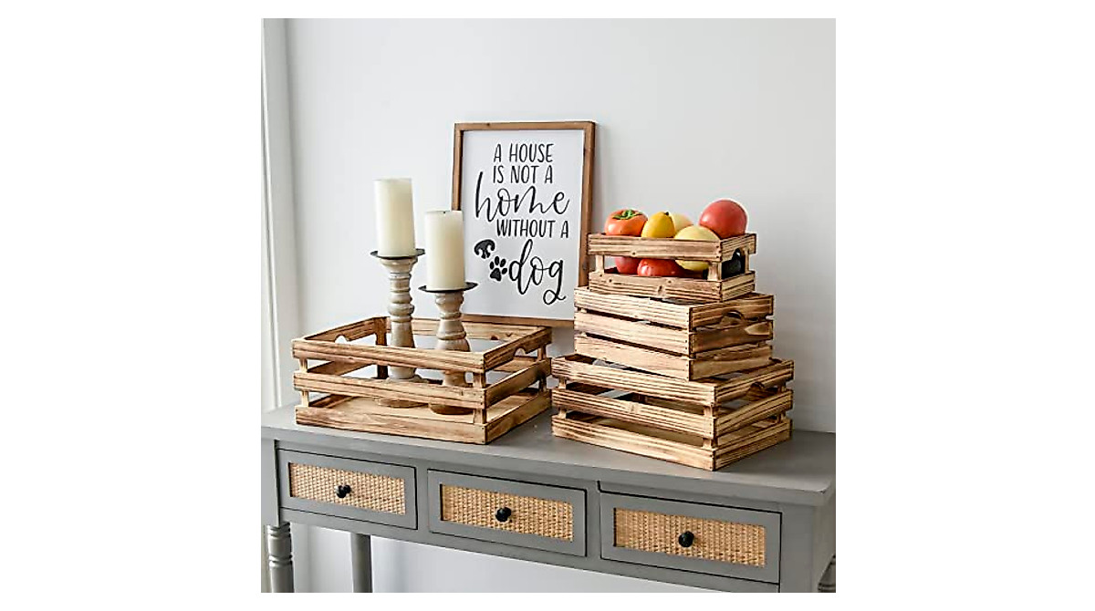 MACVAD Rustic Wooden Storage Crates Set - Farmhouse Decor & Organization