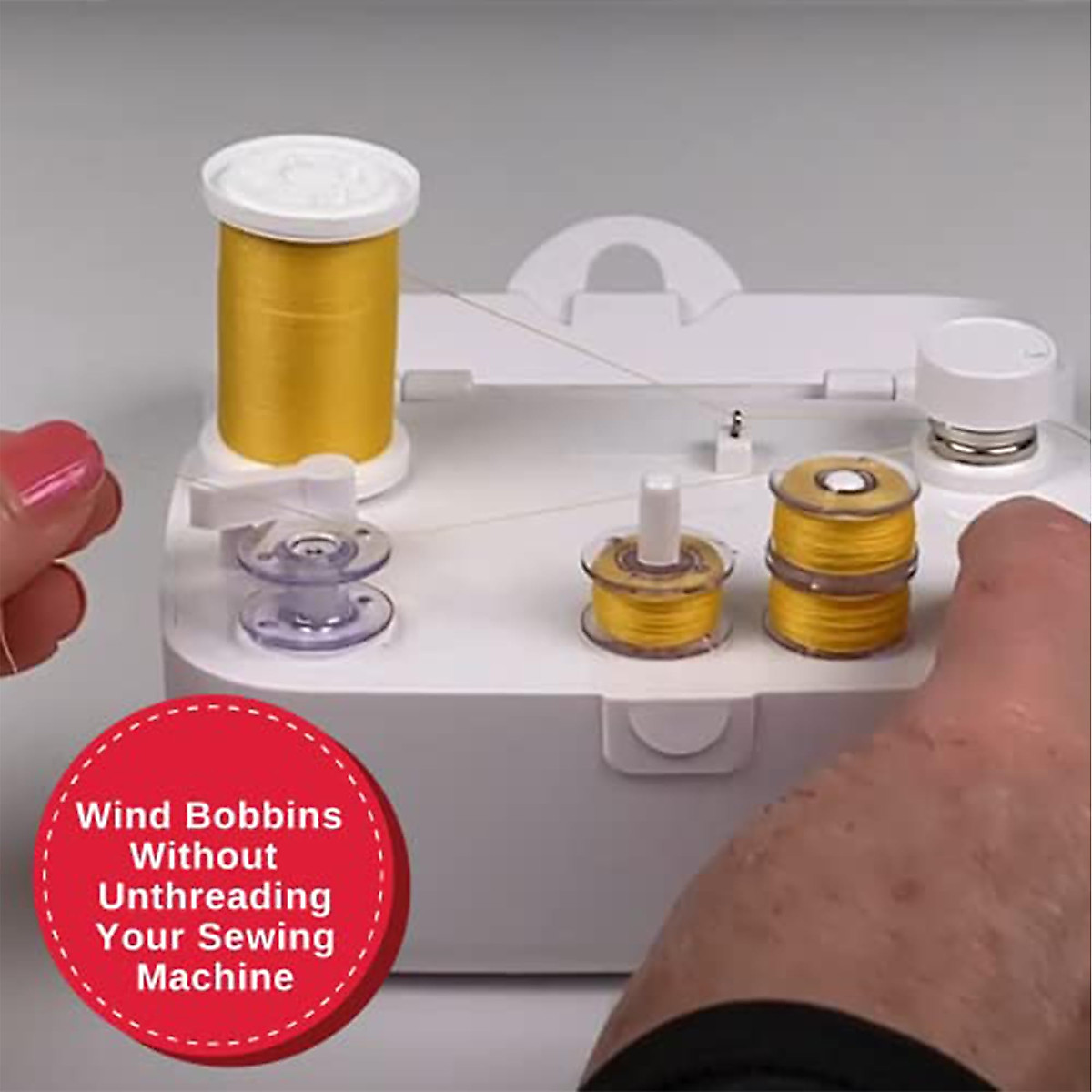 SINGER | Bobbin Winder For Sewing Machines - For Class 15 and 15J Bobbins - Simple & Portable - Battery Powered With Included Power Adapter , White