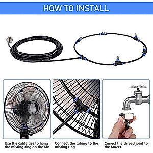 XDDIAS Fan Misting Kit for Outdoor Misting Cooling System with 19.67FT (6M) Misting Line+6 Nozzle+A Faucet Adapter DIY Cool Patio Breeze Misters Fan for Any Outdoor Fans