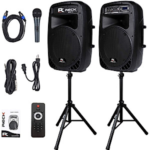 Proreck Dance 12 Portable 12-Inch 1000 Watts 2-Way Powered PA Speaker System Combo Set with Bluetooth/USB/SD Card Reader/FM Radio/Remote Control/Speaker Stand