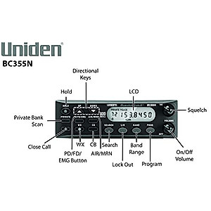 Uniden BC355N 800 MHz 300-Channel Base/Mobile Scanner, Close Call RF Capture, Pre-programmed Search “Action” Bands to Hear Police, Ambulance, Fire, Amateur Radio, Public Utilities, Weather, and More, Black