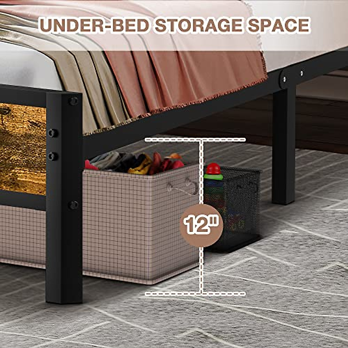 Codesfir Full Size Bed Frame Industrial Platform Bed with Charging Station 2-Tier Storage Headboard and Strong Support Legs, Noise-Free, No Box Spring Needed, Vintage Brown