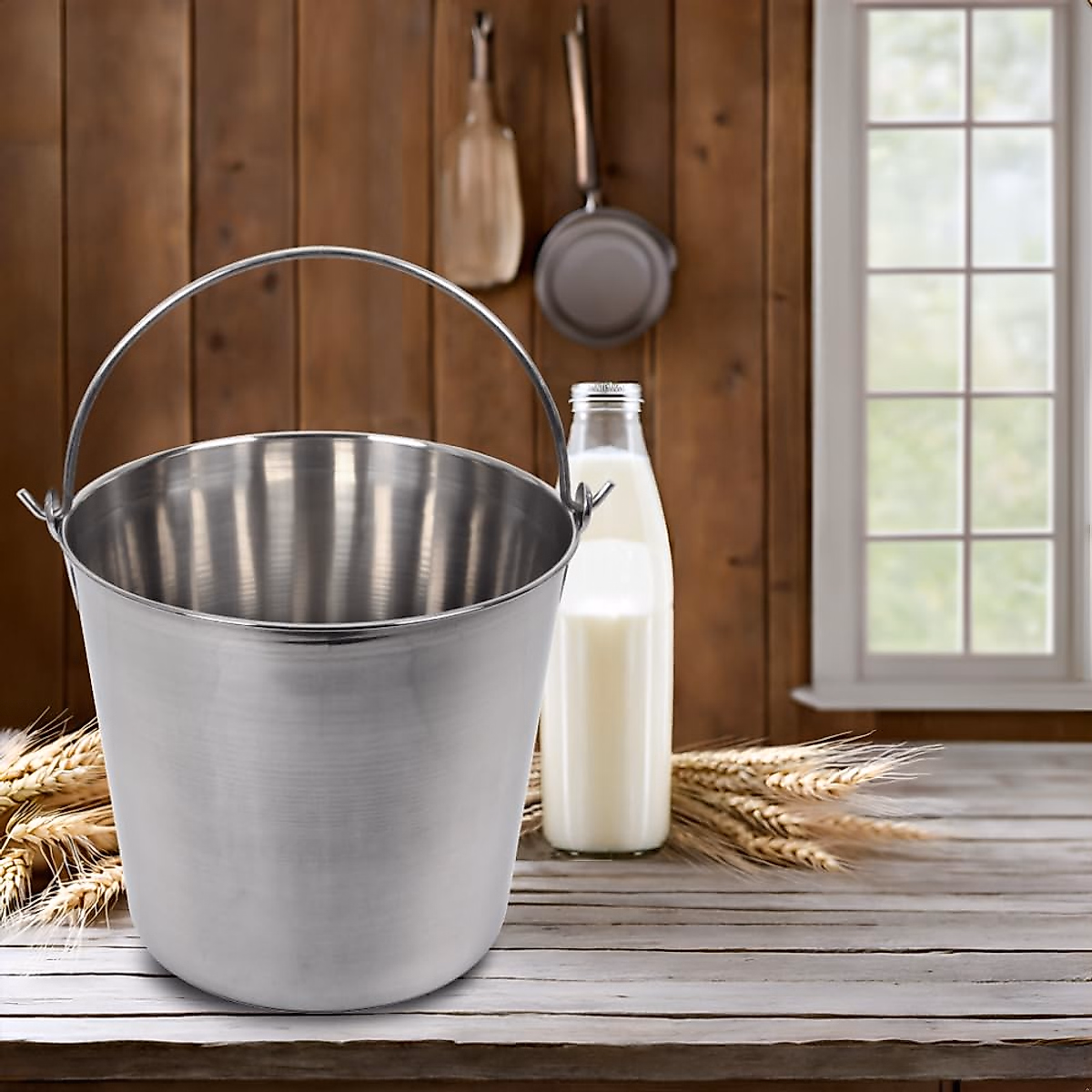Lindy's 13-Quart Stainless Steel Bucket, Durable Seamless Bucket for Home, Carry Water or Milk, Fill with Food, Cleaning Bucket