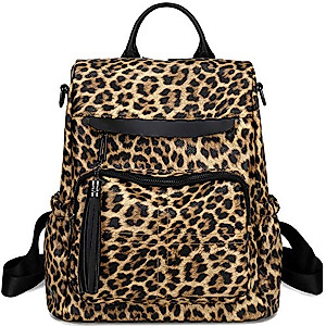 Women Backpack Purse Fashion PU Leather Casual Backpack Shoulder Bag Travel Daypack (Leopard-Brown)