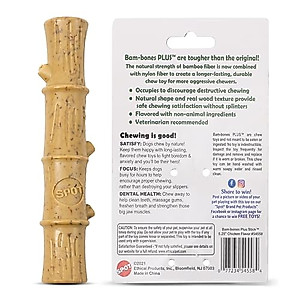 SPOT Bam-Bones Plus Bamboo Stick - Bamboo Fiber & Nylon, Durable Long Lasting Dog Chew for Aggressive Chewers – Great Toy for Adult Dogs & Puppies Under 90lbs, Non-Splintering, 9.5in, Chicken Flavor