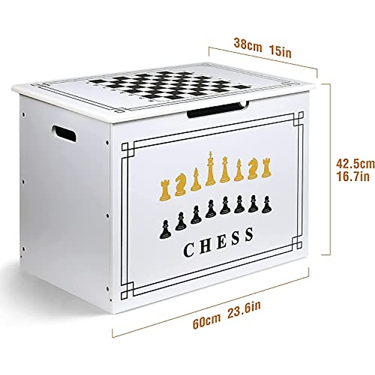 Wooden Toy Box and Storage Chest with Chess and Safety Hinge for Kids and Babies – Girls and Boys - White