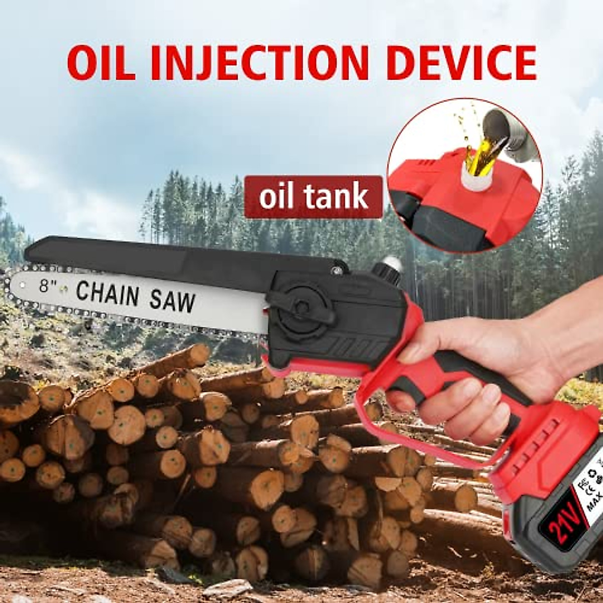Mini ChainSaw Cordless with 2 Battery, 8&6 Inch Mini Handheld Chain Saw with Replacement Chain, Small Battery Powered Electric Portable Chain Saw for Branch Wood Cutting and Garden Tree Trimming