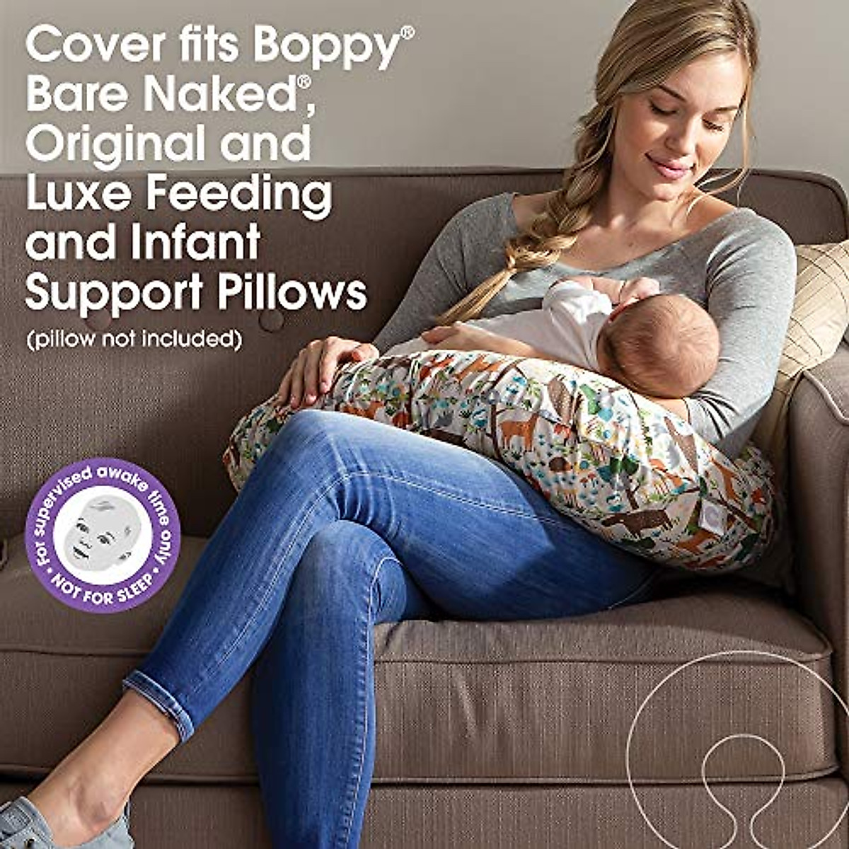 Boppy Nursing Pillow Cover Original, Earth Tone Woodland, Cotton Blend Fabric, Fits Boppy Bare Naked, Original and Luxe Breastfeeding Pillow, Awake Time Only 1 Count (Pack of 1)