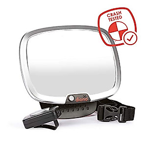 Diono Easy View Plus Baby Car Mirror with Light, Safety Car Seat Mirror for Rear Facing Infant with 360 Rotation, LED Night Light, Wide Crystal Clear View, Shatterproof, Crash Tested