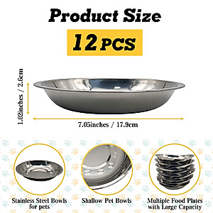 Hamiledyi 12 Pcs Stainless Steel Cat Bowls Replacement Whisker Fatigue Relief Cat Plates Pet Water Dish Shallow Kitten Bowls Pet Bowls for Dogs Cats or Other Small Animals (7.05 Inch Diameter)