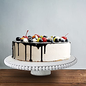 Beaded Tabletop Cake Stand 12 Inch Decorative Wood Cake Stand White Farmhouse Dessert Cake Pedestal Wood Round Dessert Stands Cakes Holder Dessert Display Plate Serving Tray for Table Wedding Display