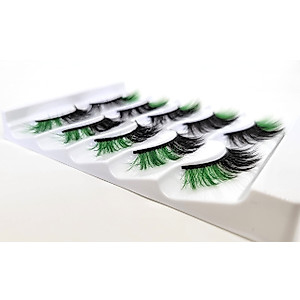 MISSLADY 16mm 5 Pairs Pack 3D Faux Mink Eyelashes with Green Ends Colored Lashes (FM-205, 8-16mm, Black with Green Ends, 5 Pairs)
