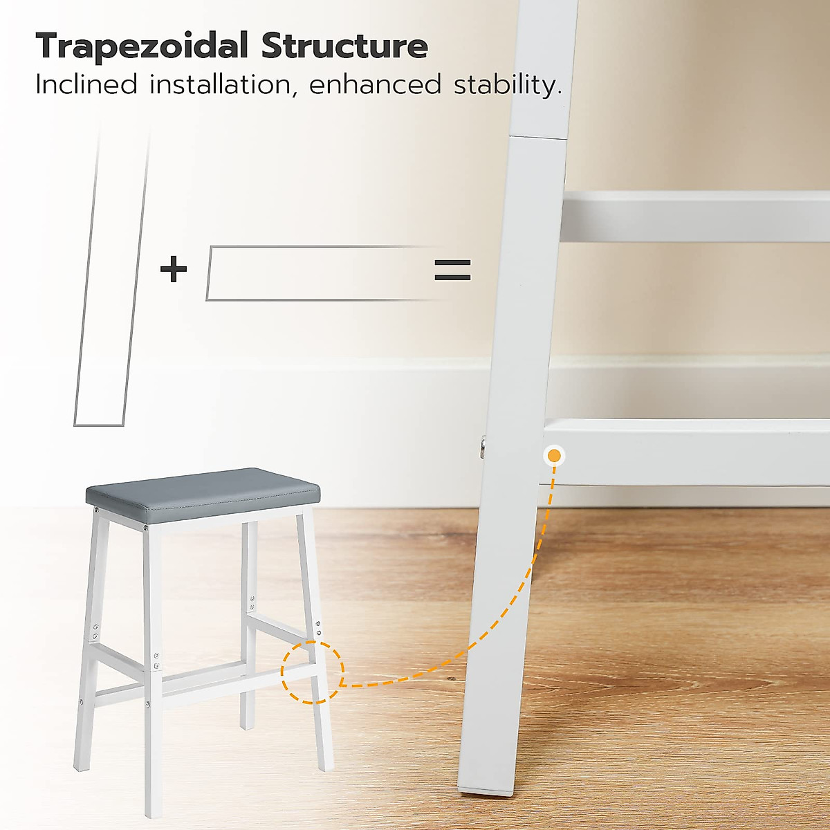 HOOBRO Bar Stools, Set of 2 Bar Chairs, PU Leather Upholstered Breakfast Stools, Easy Assembly, Suitable for Kitchen, Bar, Dining Room, White and Gray WG01MD01