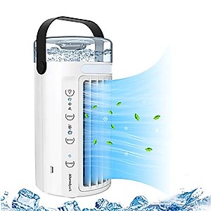 Altered park Portable Air Conditioner Fan, Personal Cooler Super Quiet Desk Fan Mini Air Cooler with 7 Colors LED Light, 3 Speeds,2-Wind Mode, Air Circulator Humidifier Misting Fan for Home Office