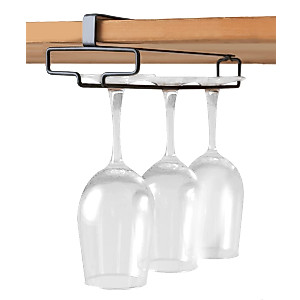 GeLive 10 Inch Under Shelf Wine Glass Holder Stemware Rack Under Cabinet Kitchen Hanger Metal Wine Glass Storage Organizer No Drilling, Fit for The Cabinet 1 Inch or Less (Black)