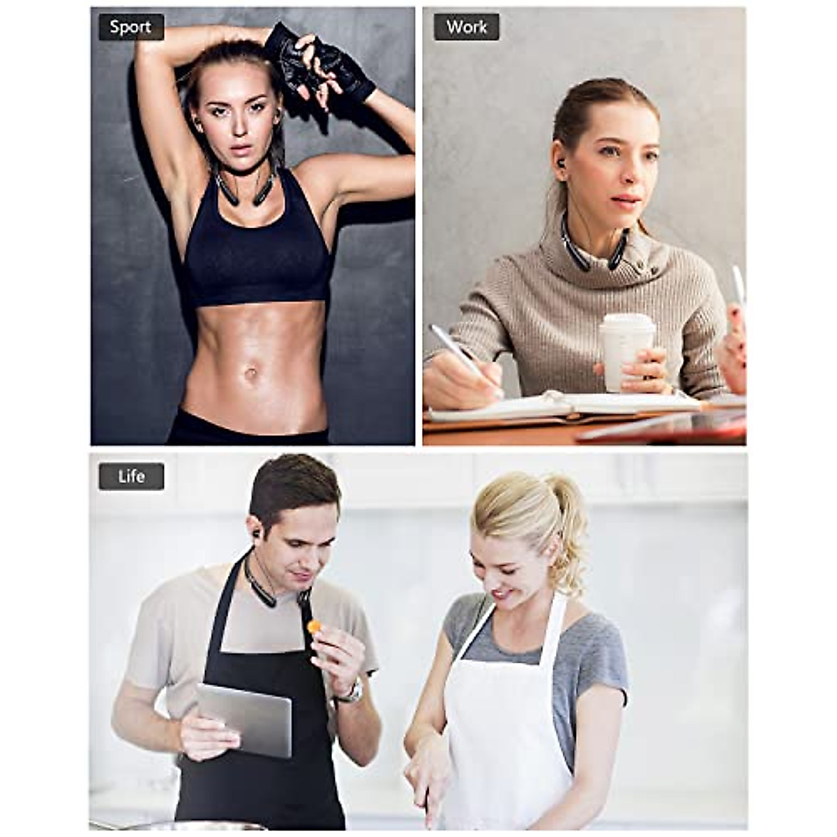 HaiYusen Bluetooth Headphones, Bluenin Neckband Wireless Headphones Bluetooth 5.0 Retractable Earbuds Stereo Headset CVC 8.0 Noise Cancelling Call Vibrate Alert Earphones with Mic (Black)