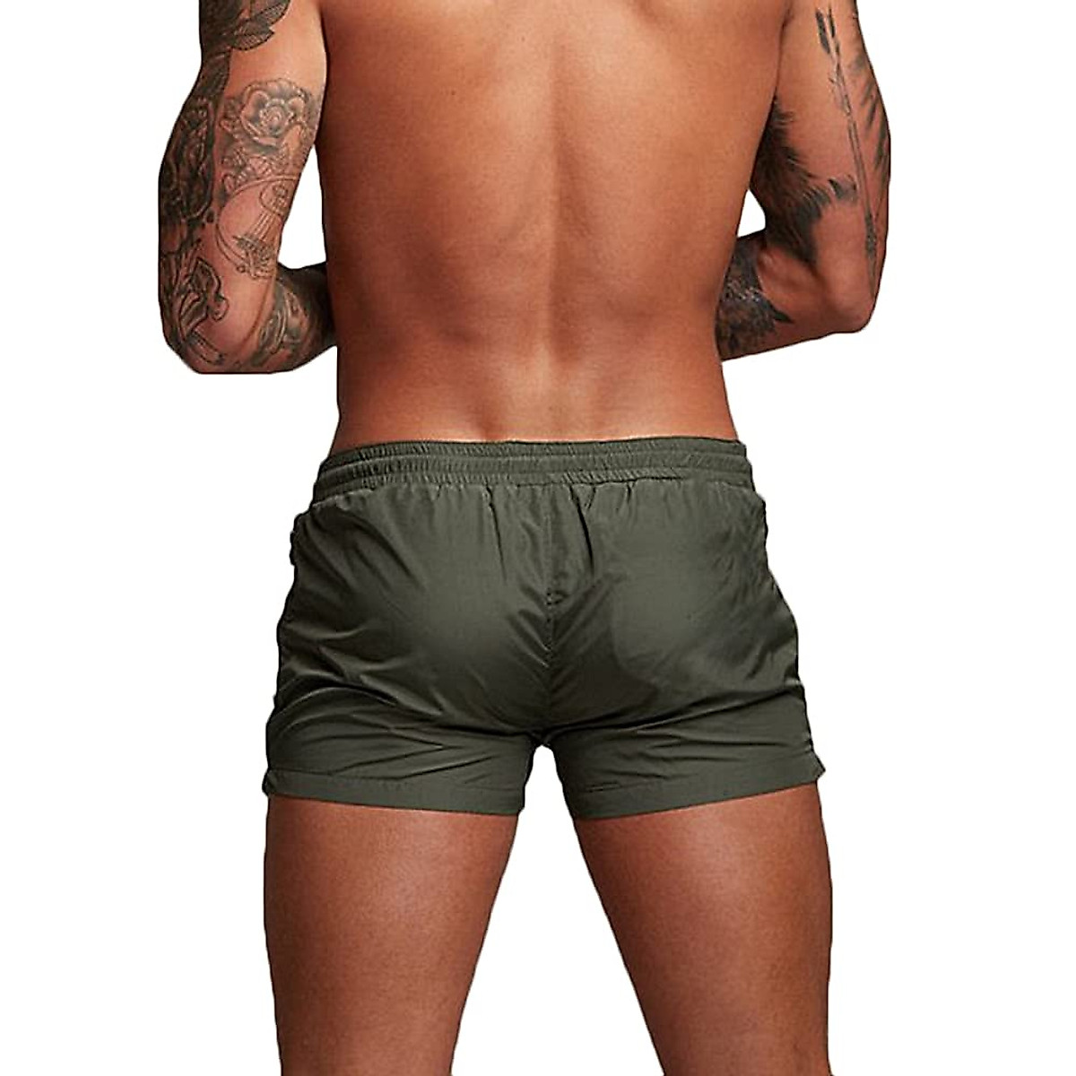 Rexcyril Men's Athletic Gym Workout Shorts 3 Inch Quick Dry Running Bodybuilding Short Shorts with Liner and Zipper Pockets, Army Green, Medium