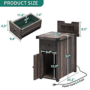 YITAHOME End Table with Charging Station, Narrow Side Table with USB Ports and Outlets, Nightstand with Drawer and Storage Cabinet for Living Room, Bedroom, Dark Rustic Oak