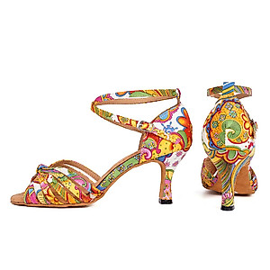 DKZSYIM Women's Professional Latin Dance Shoes Ballroom Wedding Performance Shoes,Model L354-7.5,Colorful,7.5 B(M) US