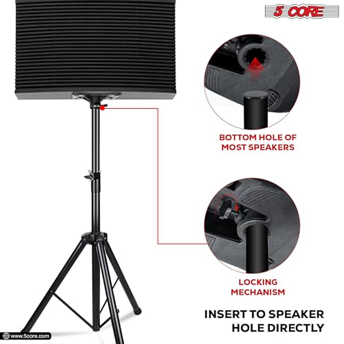 5 Core Speaker Stand Pair Tripod Floor Heavy Duty Adjustable Up to 72 Inch DJ Studio Monitor Stands Pole Mount - SS HD 2PK BLK WOB