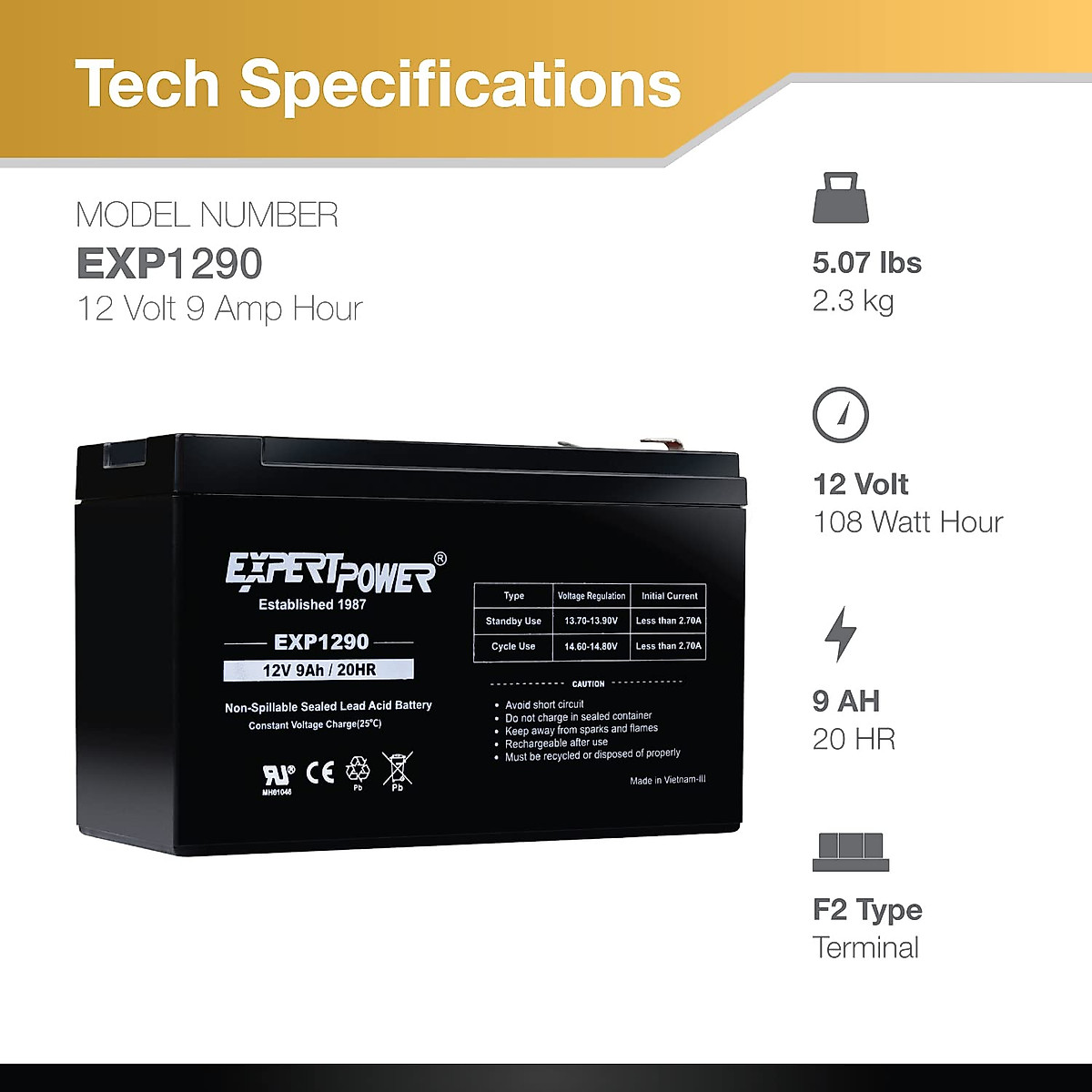 ExpertPower 12V 9Ah Compatible Battery Compatible with APC Back-UPS NS1250, NS 1250-2 Pack