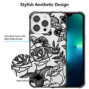 XIZYO for iPhone 13 Pro Max Case 6.7 Inch Cute Phone Case Floral Rose Aesthetic Flower Clear Case for Women Girls Slim Pattern Anti-Yellow Shockproof Protective TPU Bumper Case, Black