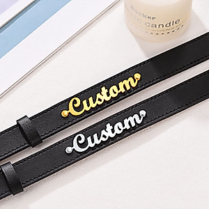 FOCALOOK Customized Thick Choker DIY Platinum Plated Initials Personalized 19MM Wide Chunky Black Leather Collar with Custom Names Women Costume Jewelry 15-17 Inch Adjustable