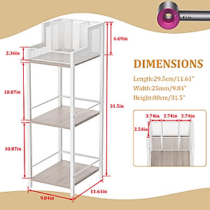 Yuyetuyo Hair Tool Organizer Bathroom Storage Shelf 3-Tier Hair Dryer Holder with 3 Grids - Makeup Organizer Slim Floor Stand, Cosmetic Shelf Flat/Curling Irons Hair Straighteners Holder -White