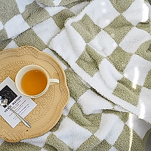 Checkered Throw Blanket Soft Fuzzy Lightweight Warm Preppy Aesthetic Decor for Couch,Chair,Sofa,Bed(Sage Green,51"x63")