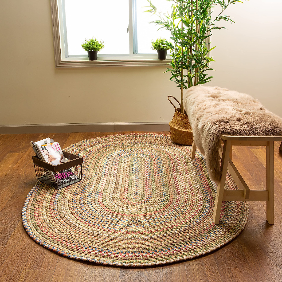 Super Area Rugs Roxbury American Made Braided Rug for Indoor Outdoor Spaces, Straw Beige/Natural Multi, 2' X 3' Oval
