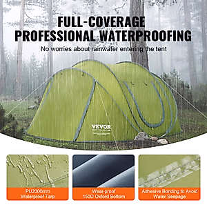 VEVOR Camping Tent, 9.2 x 6.6 x 4.3 ft Pop Up Tent for 4 Person, Easy Setup Waterproof Backpacking Tent, with Door and Window, for Outdoor Family Camping, Hiking, Hunting, Mountaineering Travel