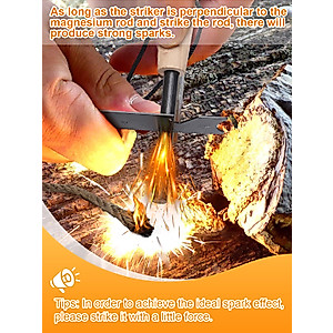 Fire Starter Survival Tool, Fire Starter Kit Includes Magnesium Rod, Steel Striker, 2 Pcs Wick Hemp Rope and Multifunctional Outdoor Bag, Fire Starters for Campfires Hiking Survival Training Gift