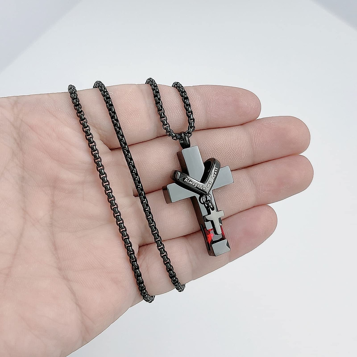 YOUFENG January Birthstones Urn Necklaces for Ashes Cross Cremation Pendant Urns for Human Ashes Memorial Keepsake Locket Jewelry