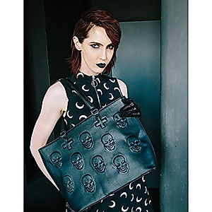 Lost Queen Women’s Gothic Embossed Skulls Handbag Alternative Ladies Satchel Purse Menth Bag