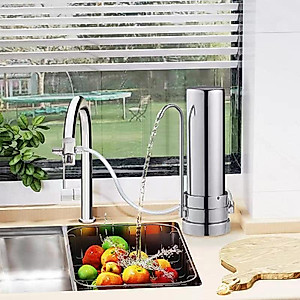 RUN.SE Countertop Filtration System, 304 Food-Grade Stainless Steel,8000 Gallons Alkaline Water Filter, Reduces 99% of Chlorine, Heavy Metals, Bad Taste (1 Filter Included)