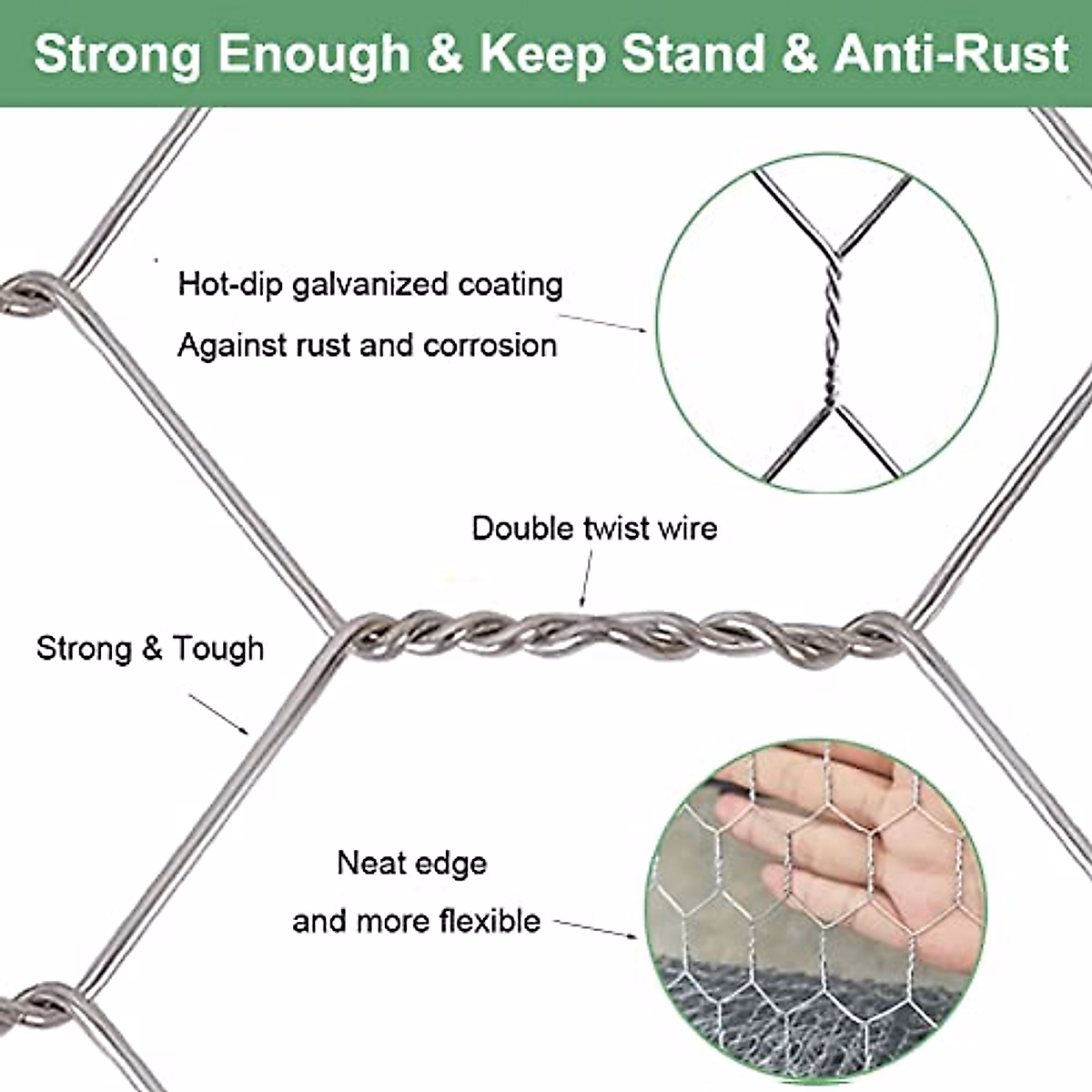 Chicken Wire Fencing 13.7 in x 108 in Hexagonal Galvanized Mesh Small Garden Wire Fence Kit & Wire Ties Floral Chicken Wire Roll for Crafts Rabbit Poultry