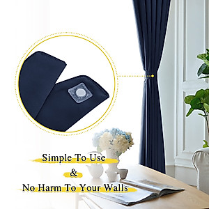 NICETOWN Strong Magnetic Curtain Tiebacks-Curtain Tiebacks for Wall No Screws Perfect of Curtains (Navy Blue, 18.5 X 4 Inches, Set of 4)