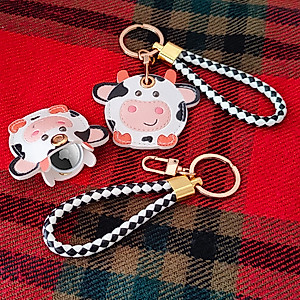 CATCH ON 2 Pack Leather Airtag Keychain Case Holder, Cute Kawaii Accessories Suitable for Airtag (White Cow)