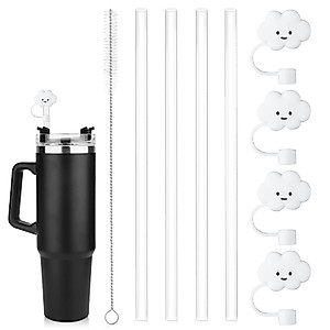 4pcs 11.8inch Replacement Straws for Stanley Adventure Travel Tumbler 40oz, Plastic Replacement Straw with Cleaning Brush and Reusable 0.4inch Cloud Straw Tip Covers for Stanley 40oz Water Jugs