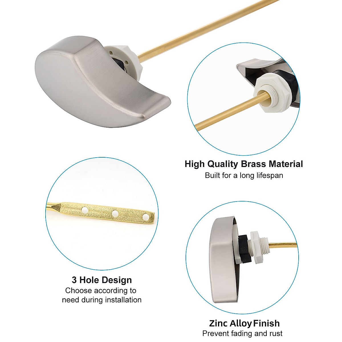 Hibbent 2 Pack Toilet Handle Tank Flush Lever Replacement Compatible with TOTOTHU004-CP Trip Lvr for ST701, CST854, Side Mount Toilet Flush Handle, Toilet Trip Lever, Brushed Nickel