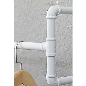 Industrial Pipe Clothes Racks, Wall Mounted Garment Racks, Space-Saving Display Hanging Clothing Racks, Heavy Duty Steampunk Detachable Multi-Purpose Hanging Rod for Closet Storage, Black (White)