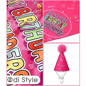 Odi Style Dog Birthday Party Supplies - Dog Birthday Girl Gift Set - Dog Birthday Bandana for Large, Medium Dogs, Puppy, Dog Party Hat and Cute Dog Birthday Banner, Pink