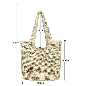 Women Large Straw Beach Bag Handmade Woven Shoulder Bags Hobo Tote Handbag Purse for Summer (A Beige)
